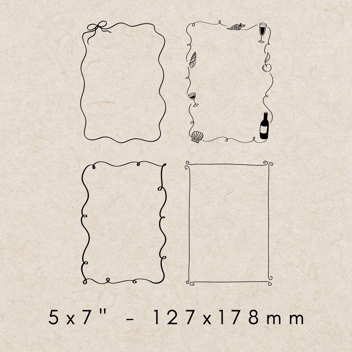 Bespoke Food Clipart Border Illustration PNG Hand Drawn Wavy Curly ...