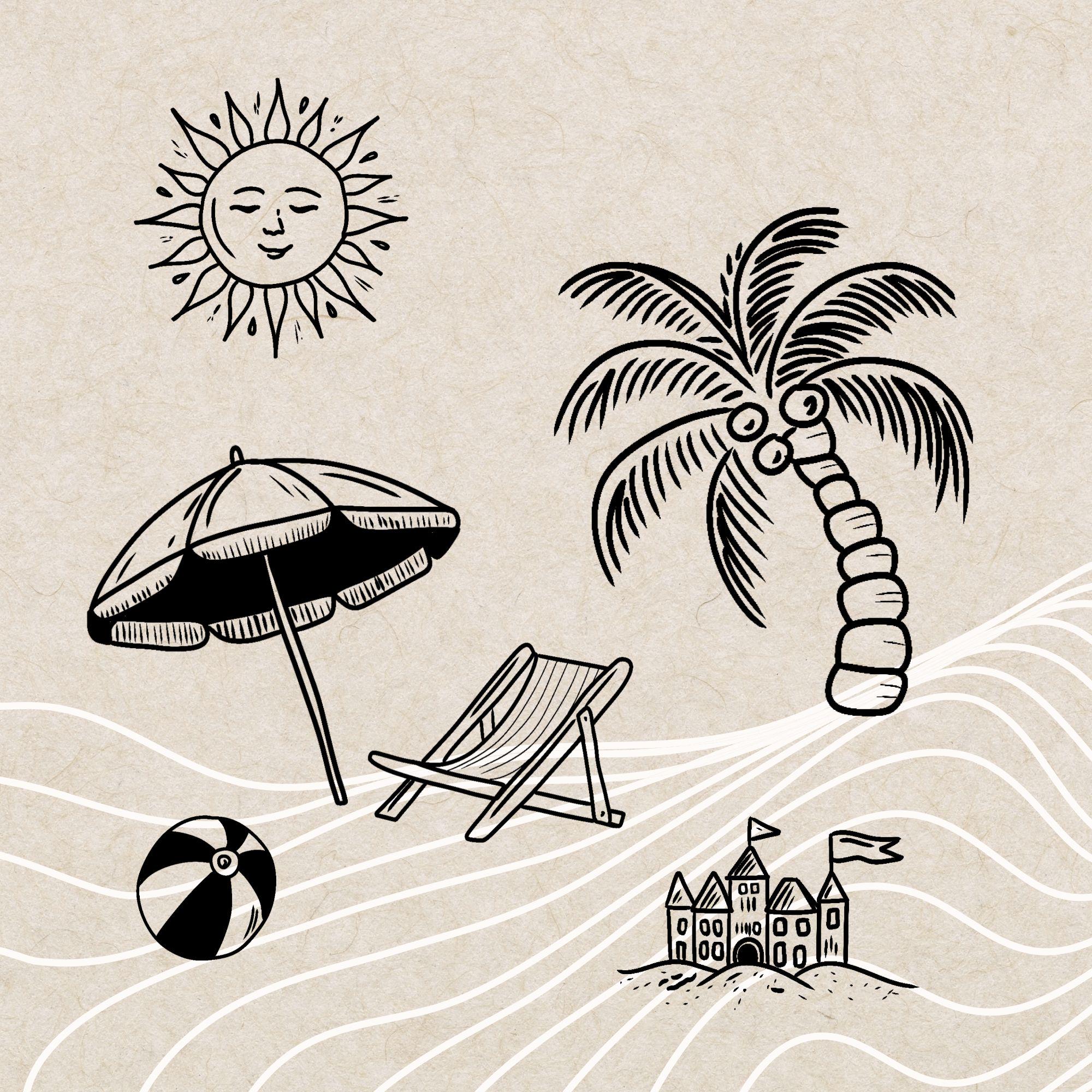 Hand Drawn Beach Clipart Bundle, Scribble Beach Vibes, Sunshine Summer ...