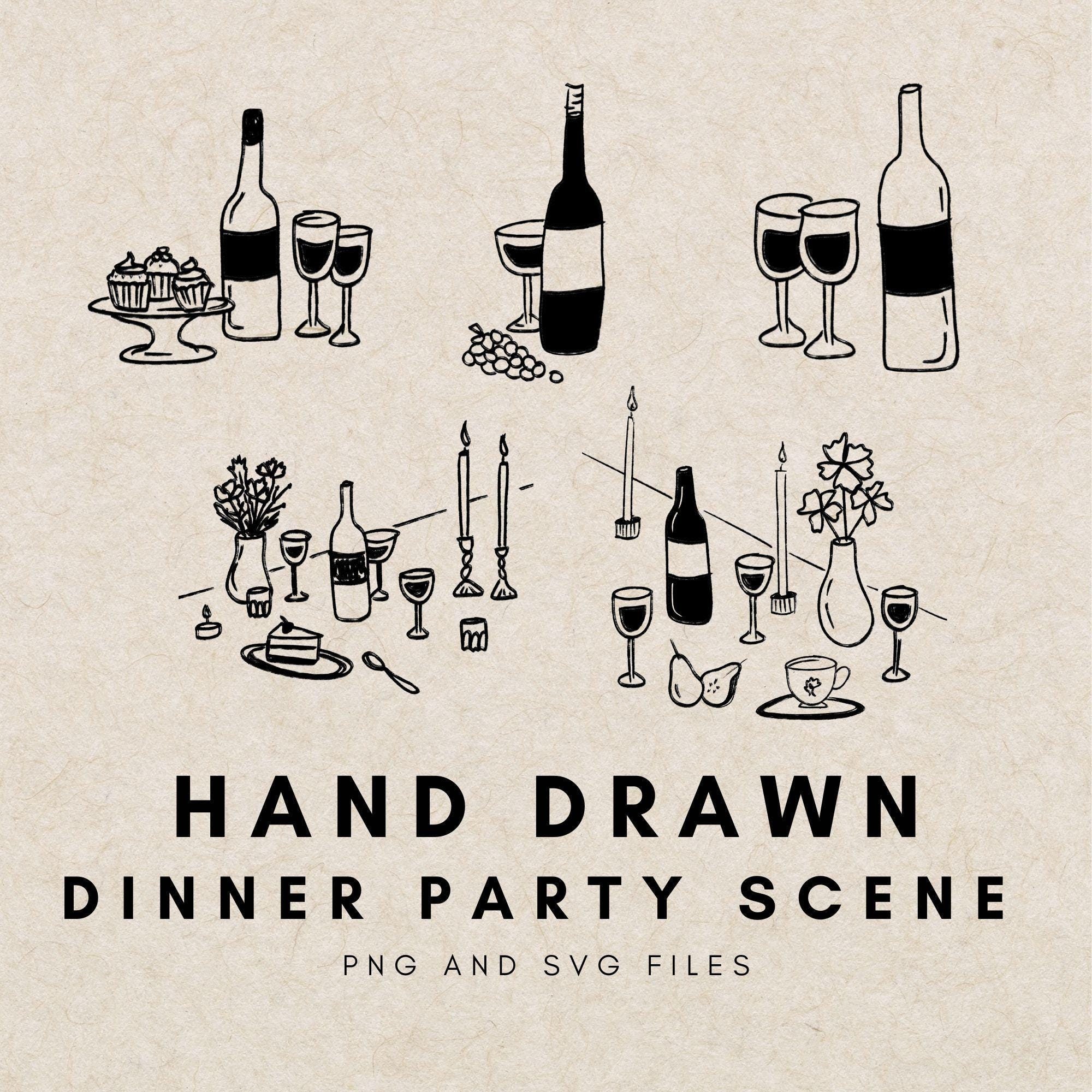 Quirky Hand Drawn Table Setting Illustration, Wedding Rehearsal Artwork ...