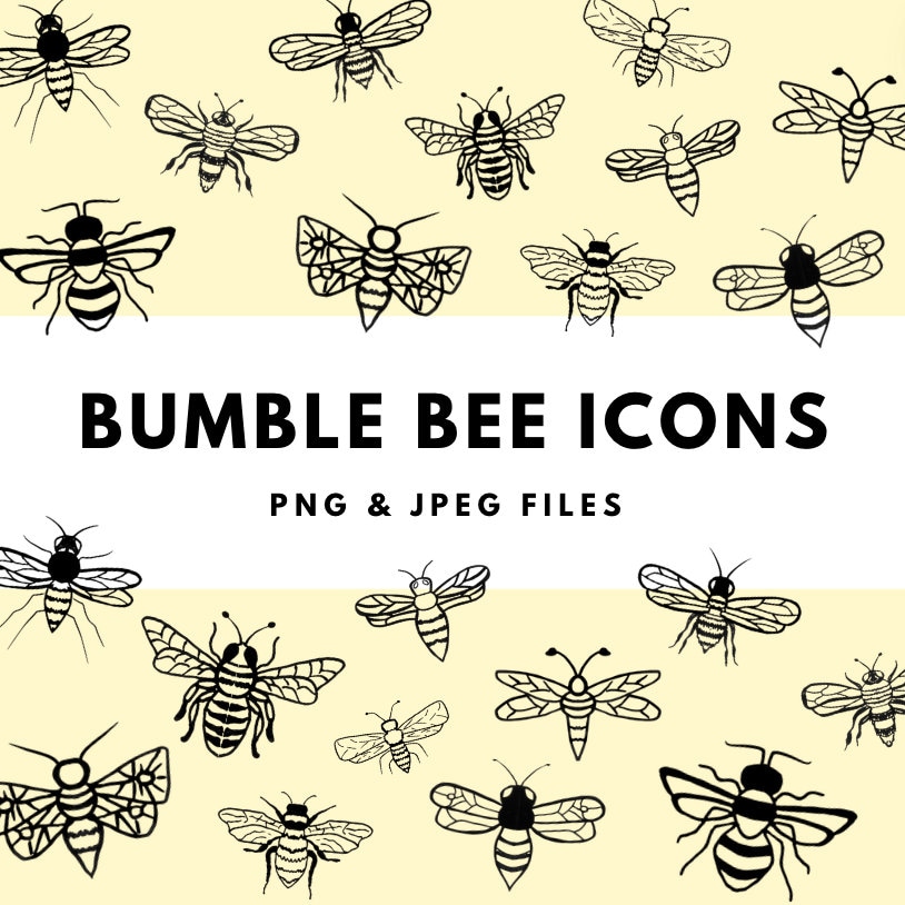Hand Drawn Bumble Bee Clipart PNG Digital Download, Bee Graphic Design ...