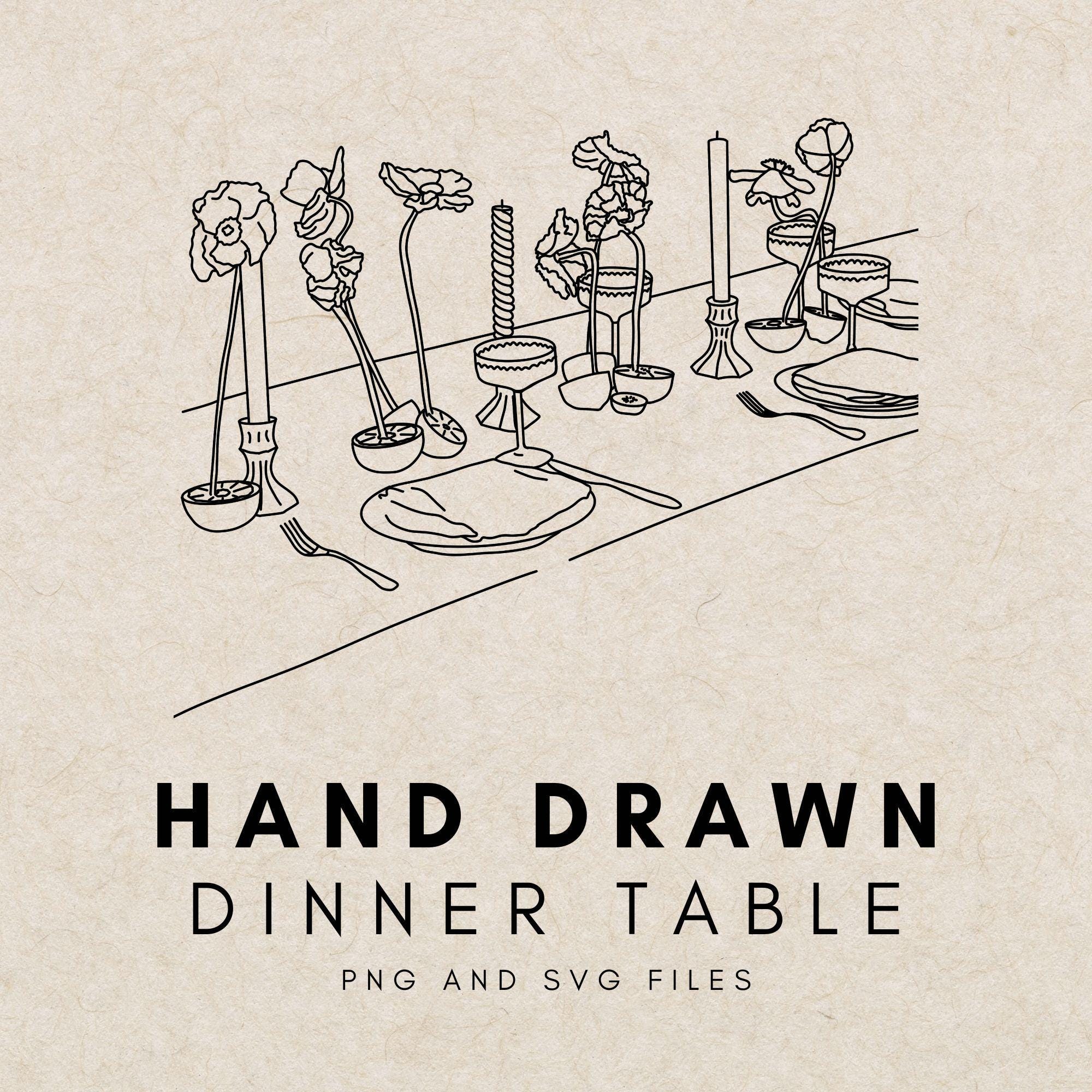 Hand Drawn Quirky Wedding Table Setting, Wedding Rehearsal Sketch ...