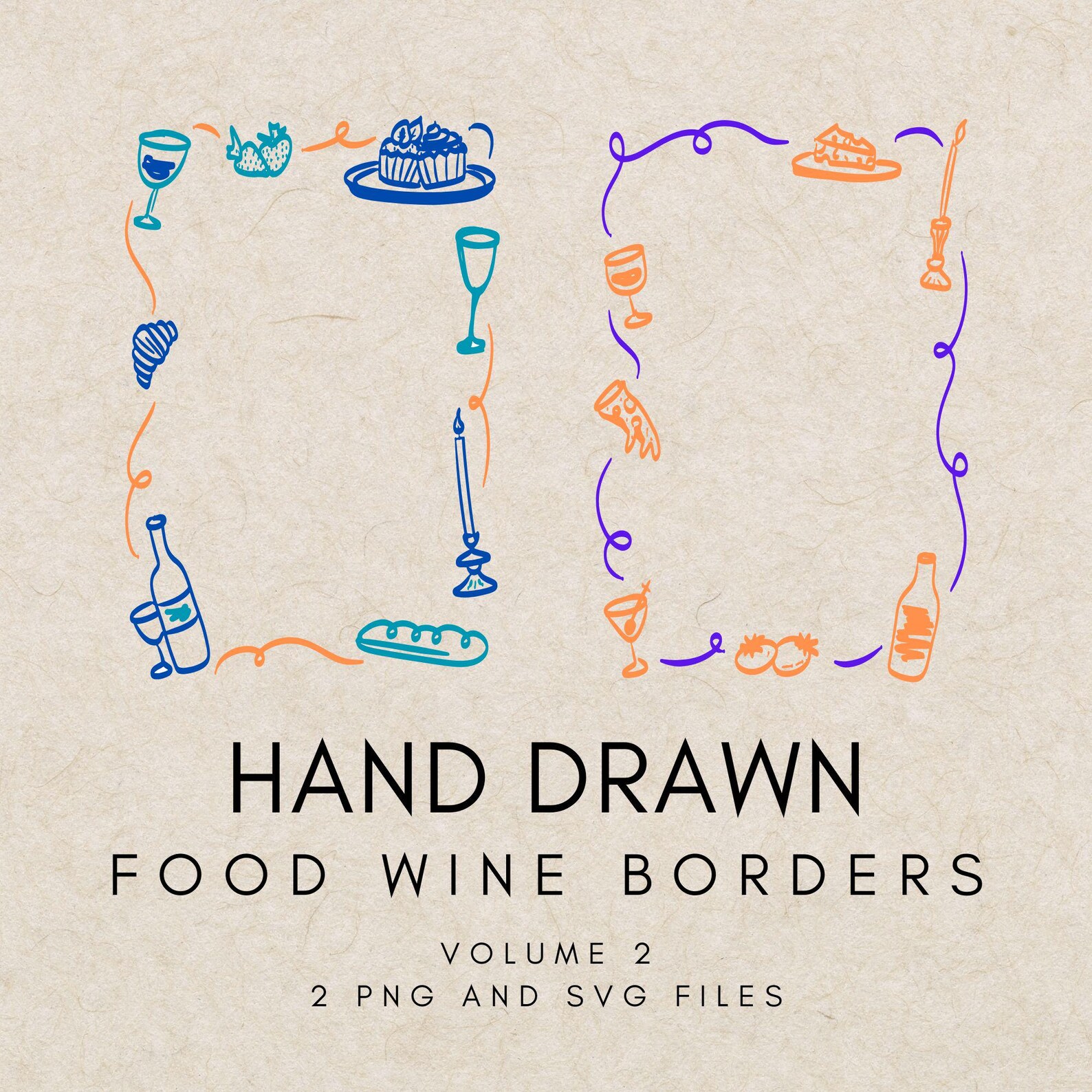 Hand Drawn Food Wine Borders, Quirky Italian Food Scribble Border, Wine ...