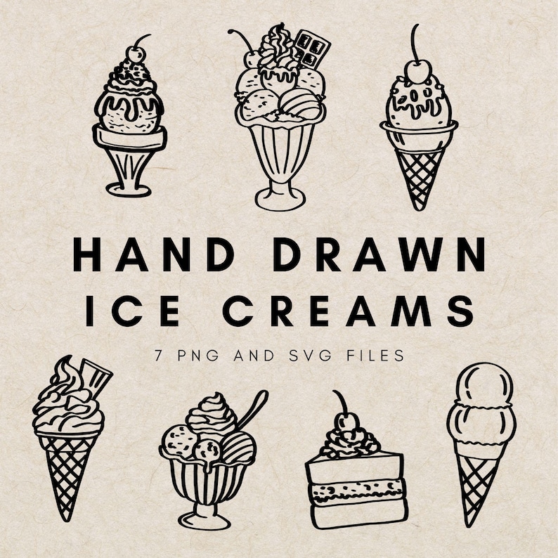 Hand Drawn Ice Cream Clipart, Ice Cream Sundae Image, Dessert ...