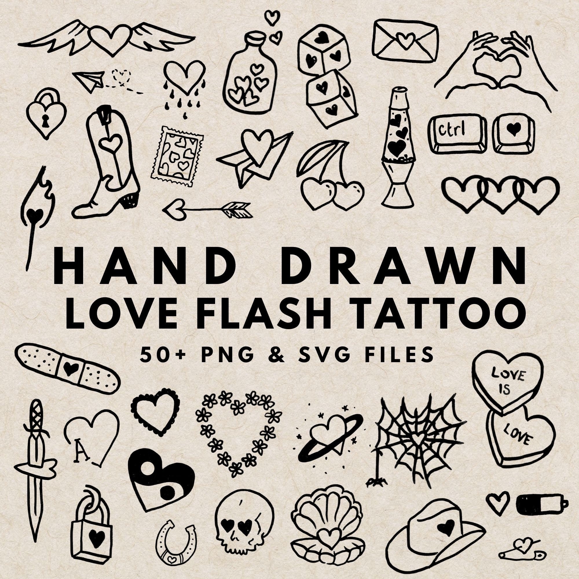 Love Heart Flash Tattoo Bundle, Bachelorette Illustrations, Heart ...