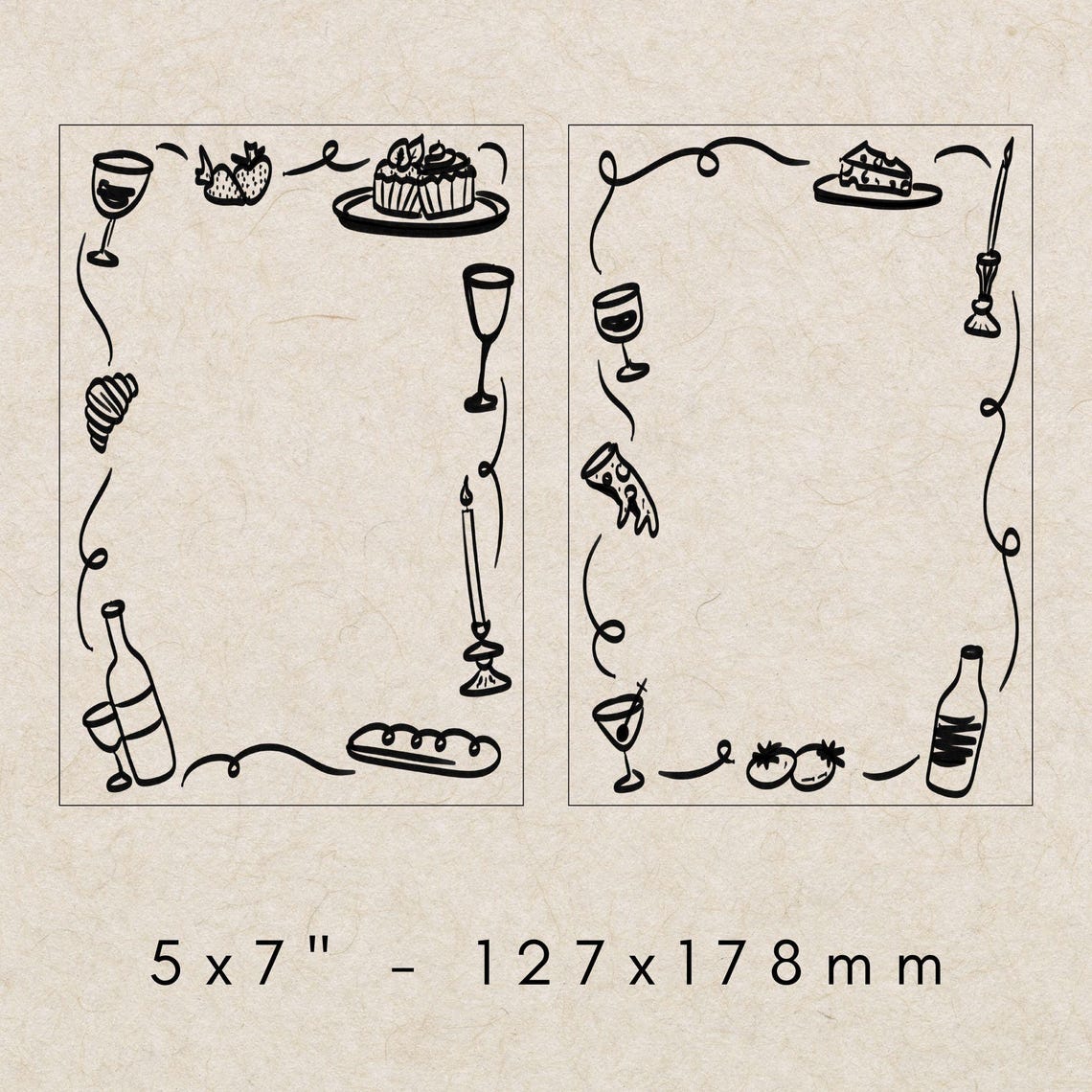 Hand Drawn Food Wine Borders, Quirky Italian Food Scribble Border, Wine ...