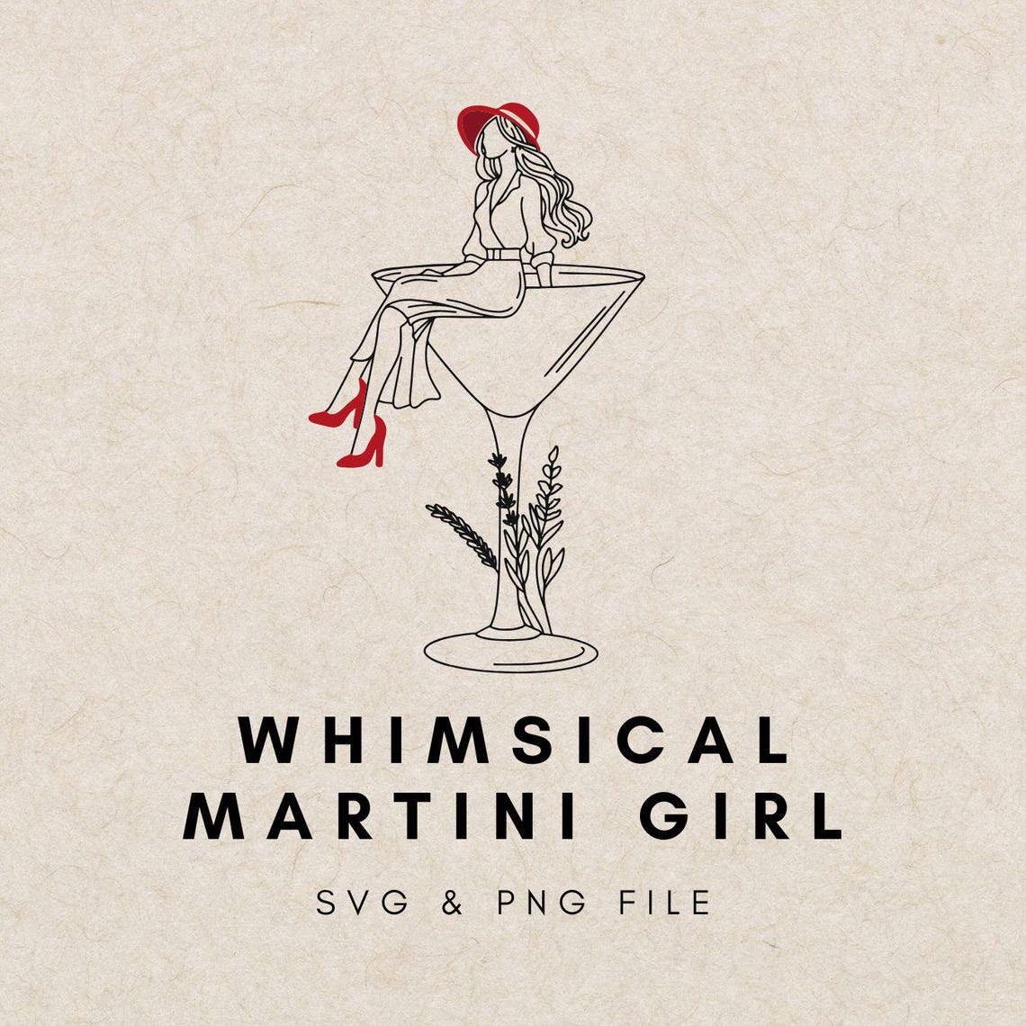 Hand Drawn Whimsical Woman in Martini Glass Illustration SVG PNG ...