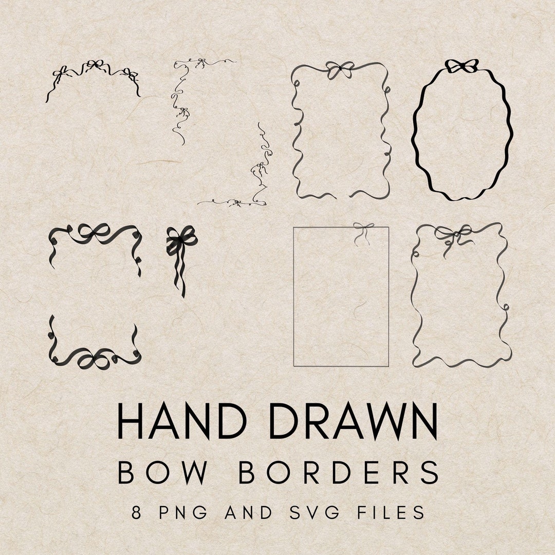 Handdrawn Wavy Bow Border Clipart PNG SVG - Quirky Wavy Curly Frame ...