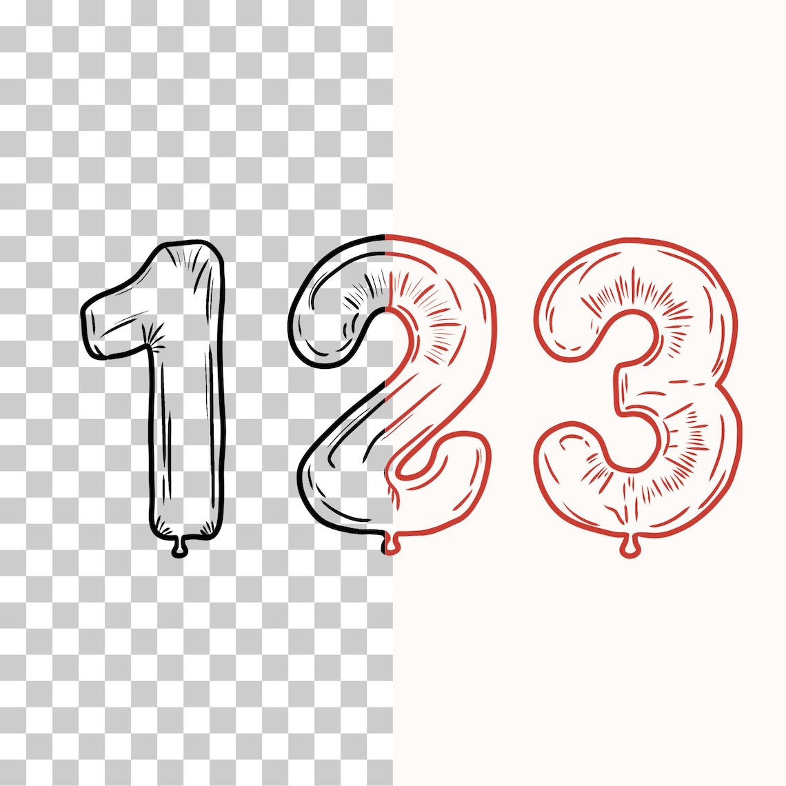 Hand Drawn Number Balloons, Birthday Party Decor, Anniversary Balloon ...