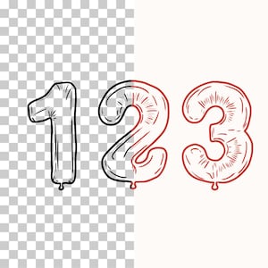 Hand Drawn Number Balloons, Birthday Party Decor, Anniversary Balloon Decorations, Foil Balloons ...