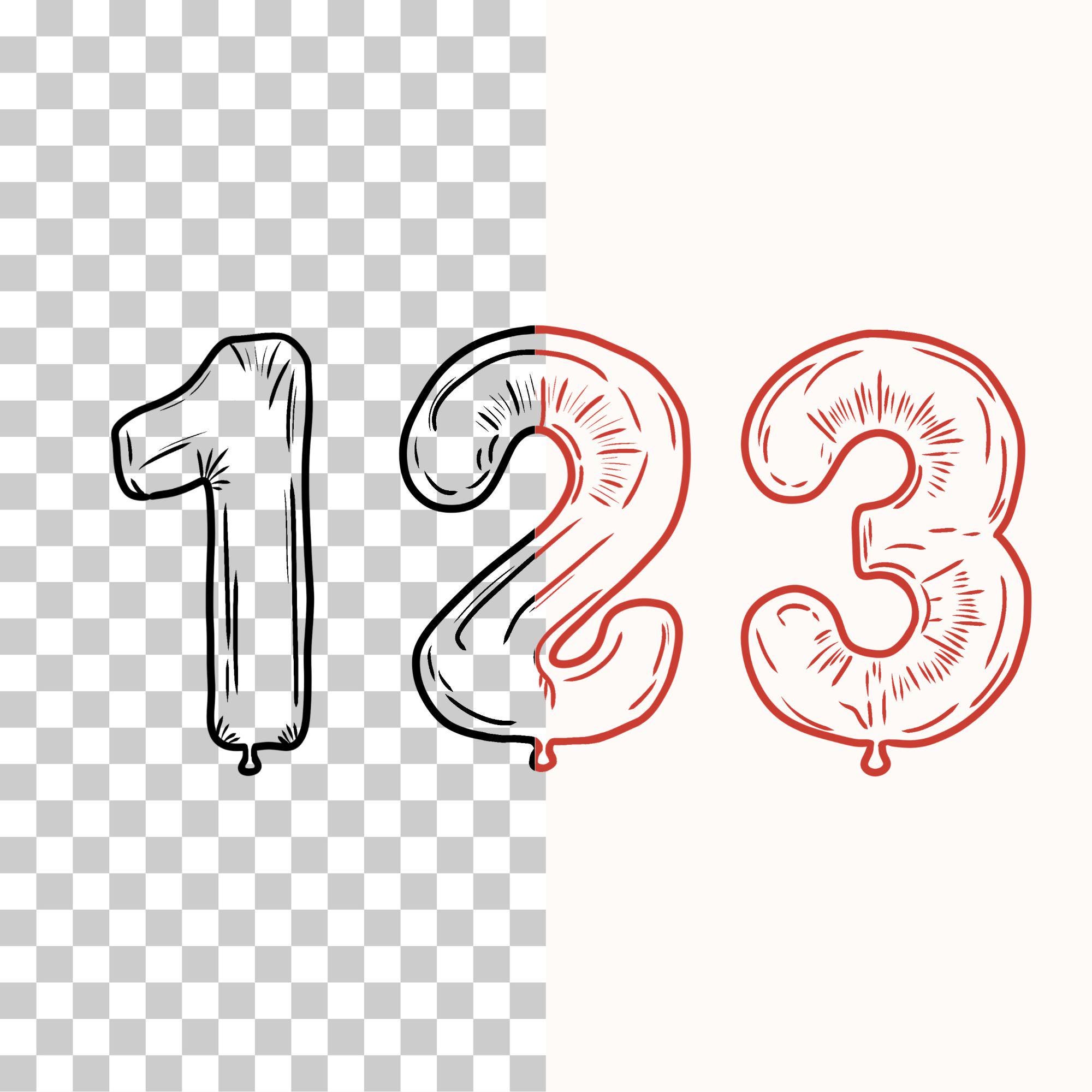 Hand Drawn Number Balloons, Birthday Party Decor, Anniversary Balloon ...