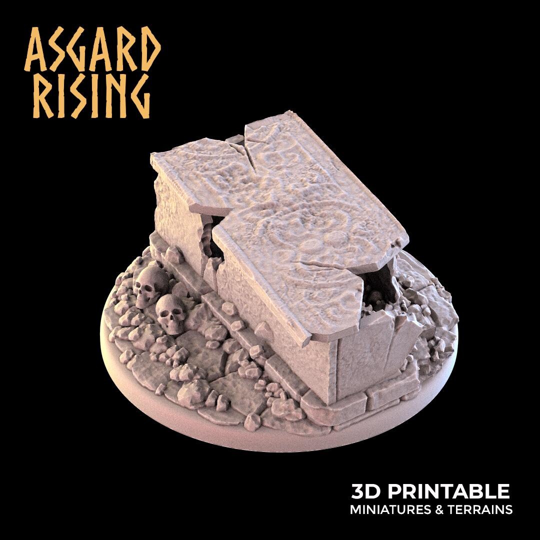 Crushed Tomb Round Base Grave Barrow Scenery Terrain for Diorama or DND ...