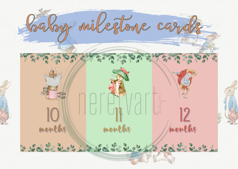 12 Peter Rabbit Theme Baby Printable Milestone Cards for Every Month ...