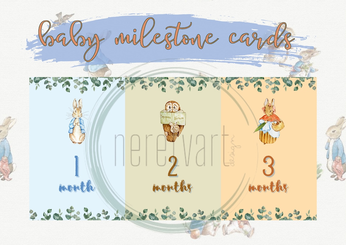 12 Peter Rabbit Theme Baby Printable Milestone Cards for Every Month ...