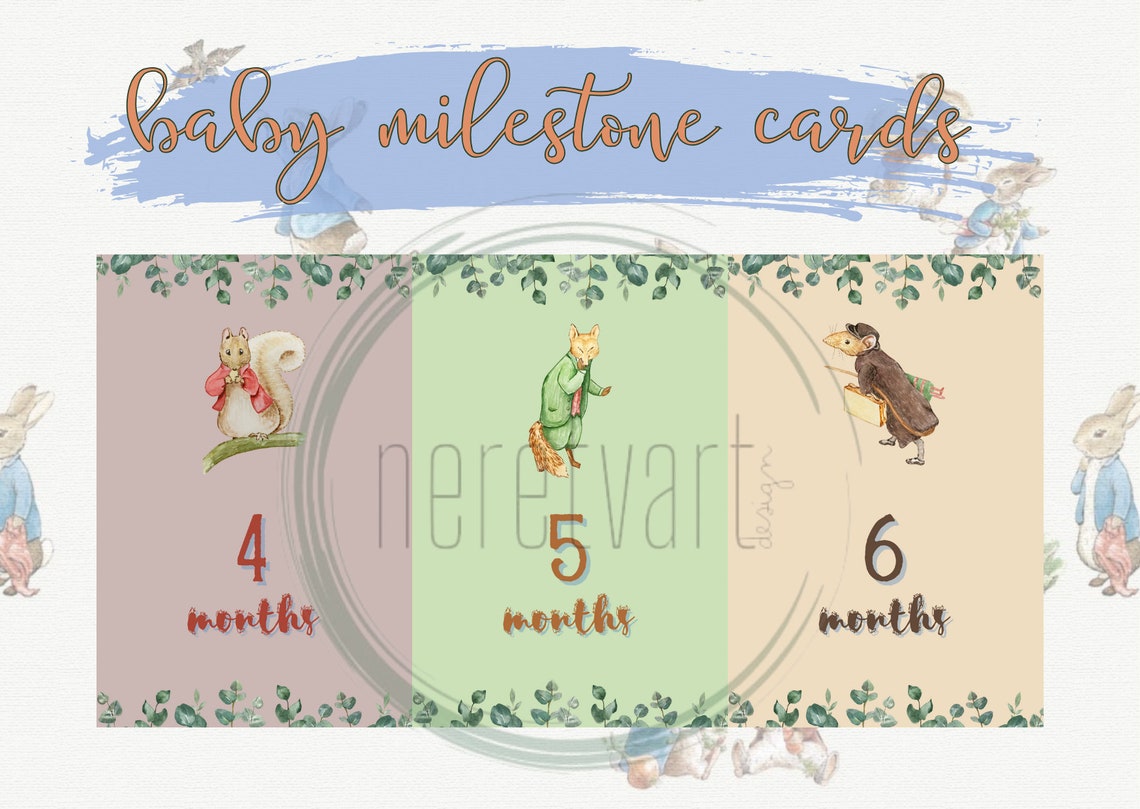12 Peter Rabbit Theme Baby Printable Milestone Cards for Every Month ...
