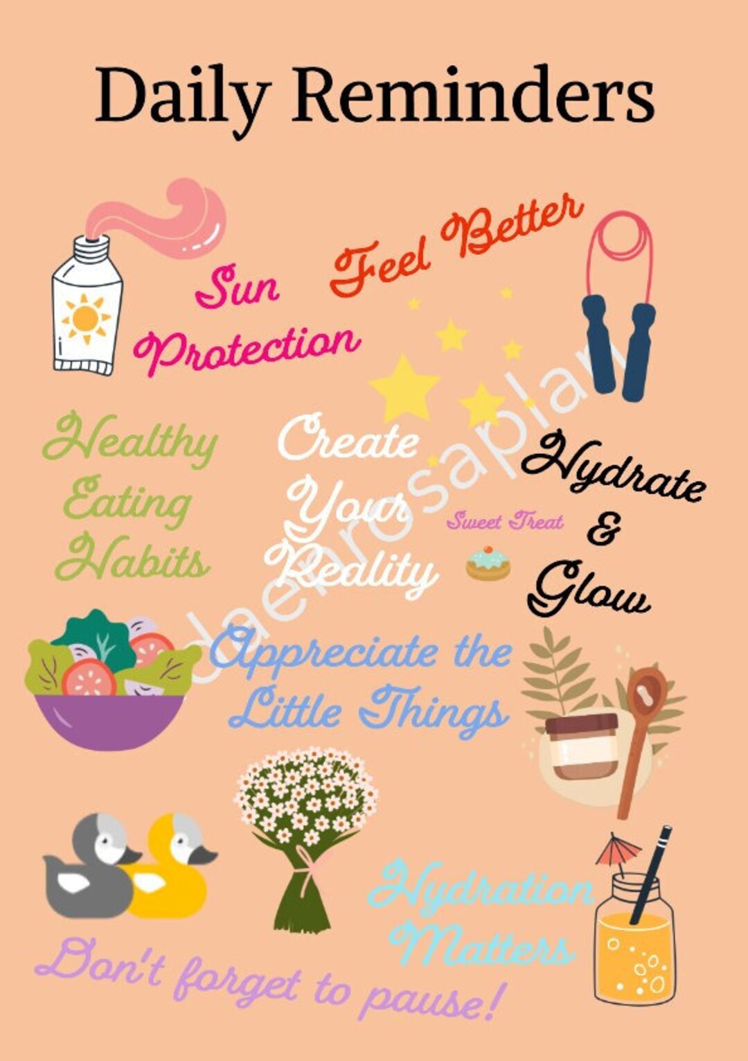 Daily Reminders Self Care Edition Summer Inspired Printable - Etsy