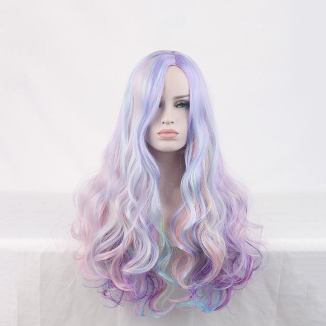 Long Curly Wig Colorful Long Curly Hair Gradient Color Wig Full ...