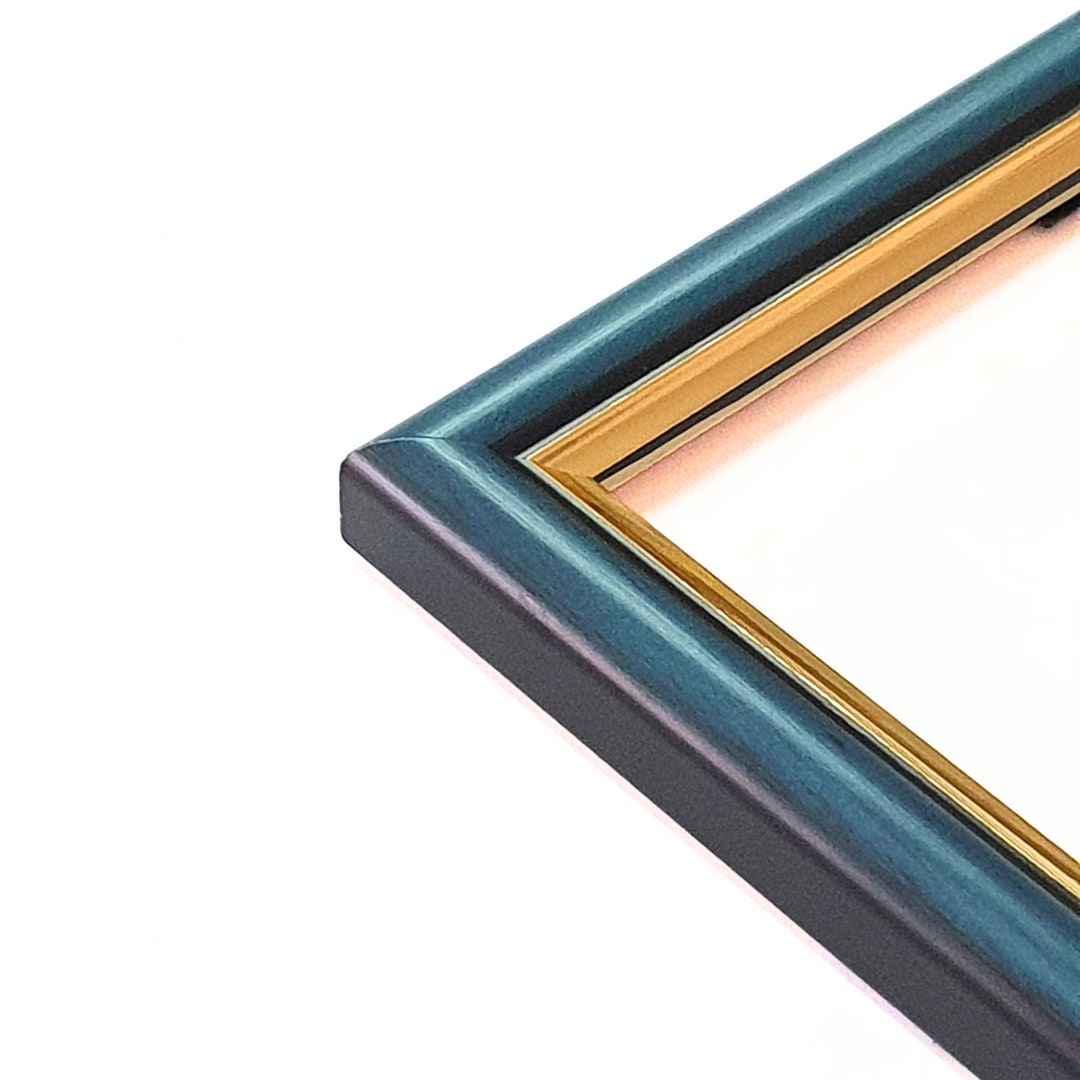 Petrol Blue Wooden Frame With Gold Trim, 23mm Width, Handmade, Ideal ...