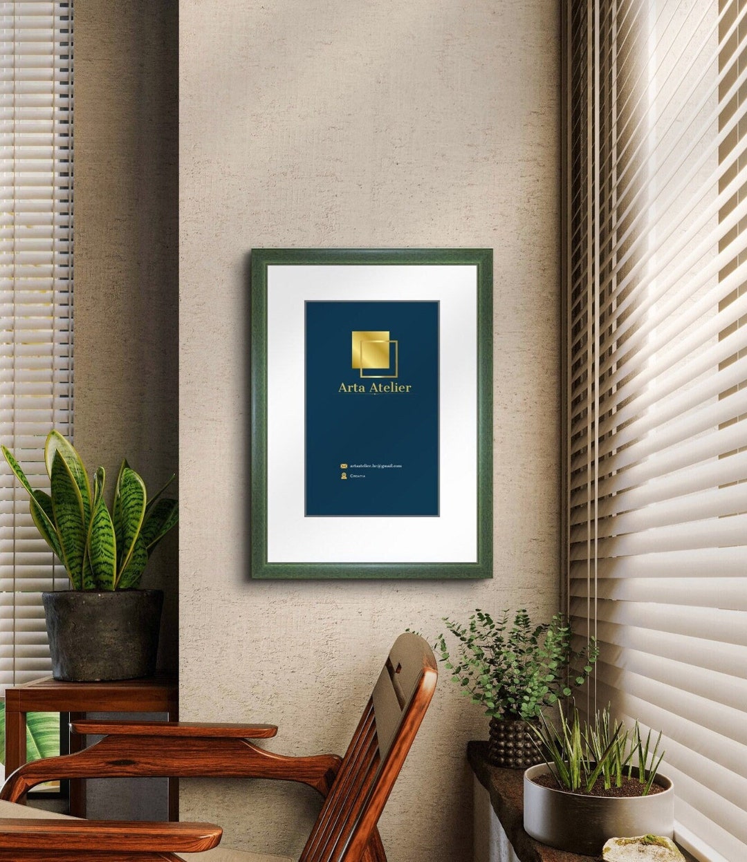 Modern Green Frame With Passe-partout | Available in A2, A3, A4, A5, A6 ...