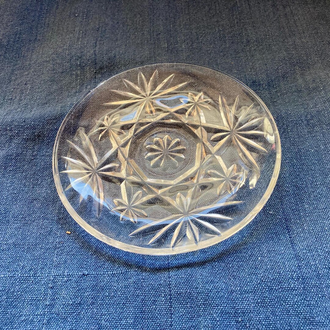 Vintage Cut Glass Coaster Sized Tray With Geometric Snowflake Pattern ...