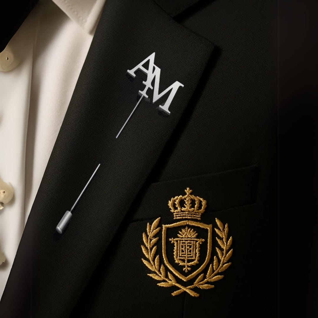 Custom Initials Lapel Pin, Stainless Steel Wedding Brooch, Groom Gift ...