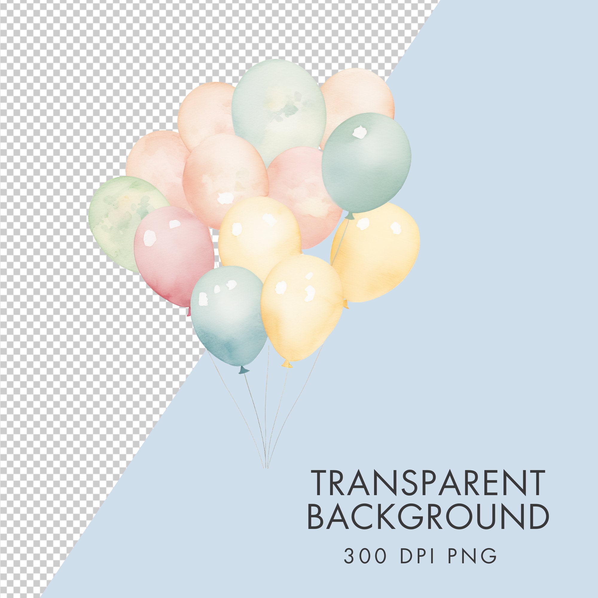 Pastel Balloons Clipart, SINGLE IMAGE, Commercial License, Transparent ...