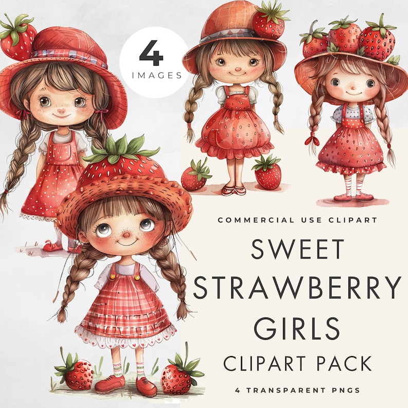 Strawberry Girl Clipart, Commercial Use, Transparent PNG, Watercolor ...