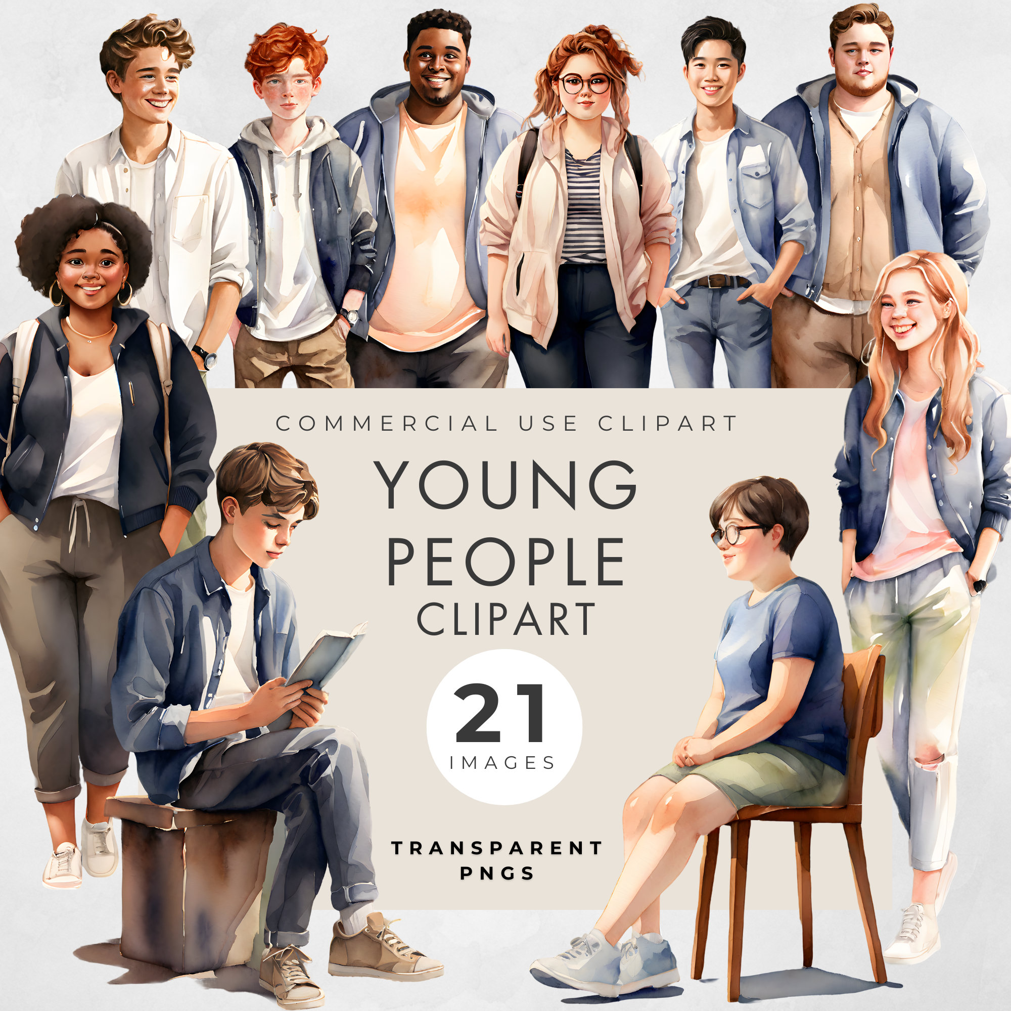 Young People Watercolor Clipart, Commercial Use, Teenagers, Teen Girl ...