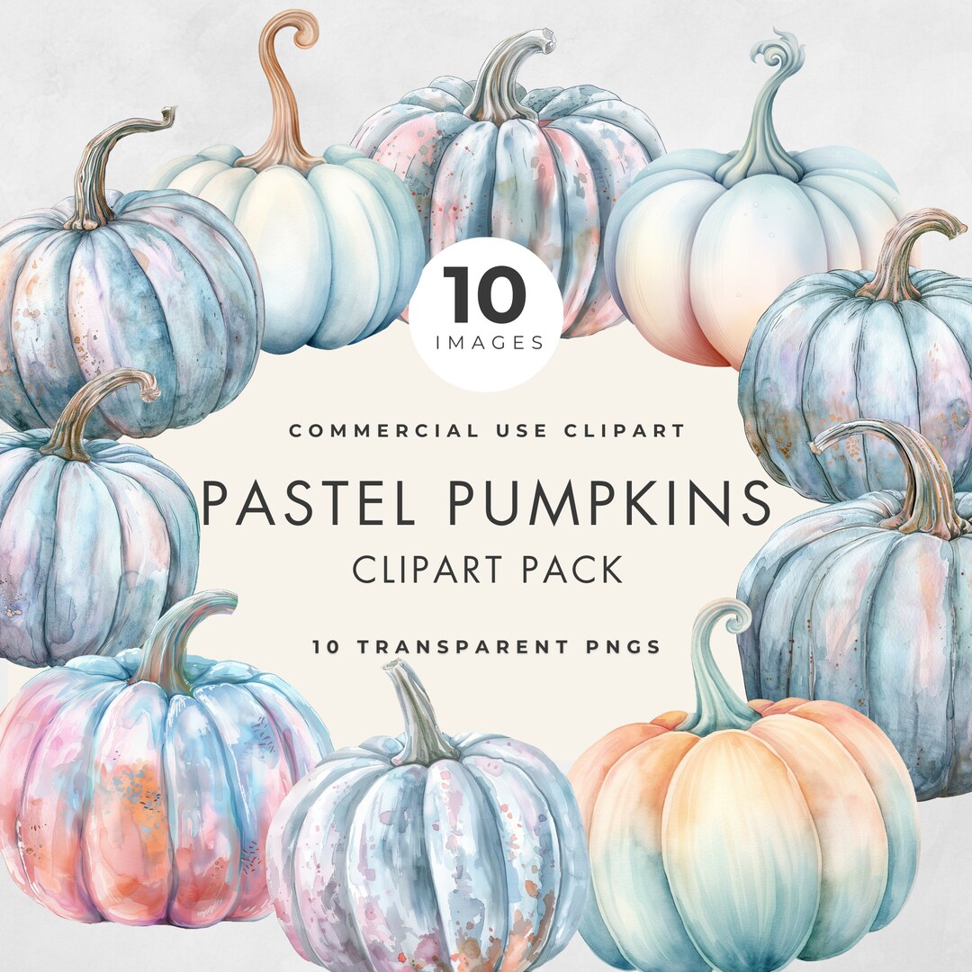 Pastel Pumpkins Watercolor Clipart, Commercial Use, Transparent PNGS ...