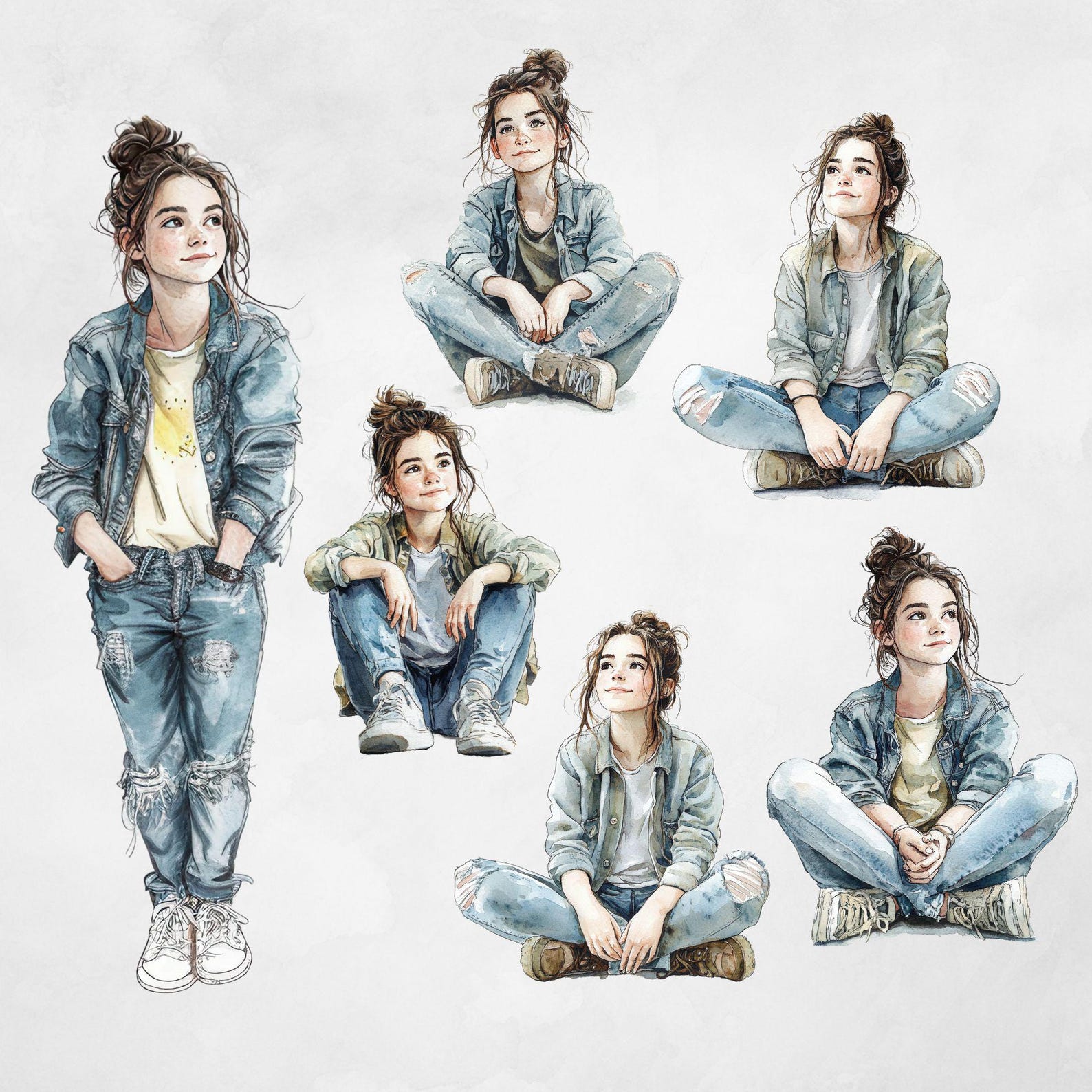 Teen Girl Clipart Set, Character in Various Poses, Commercial Use ...
