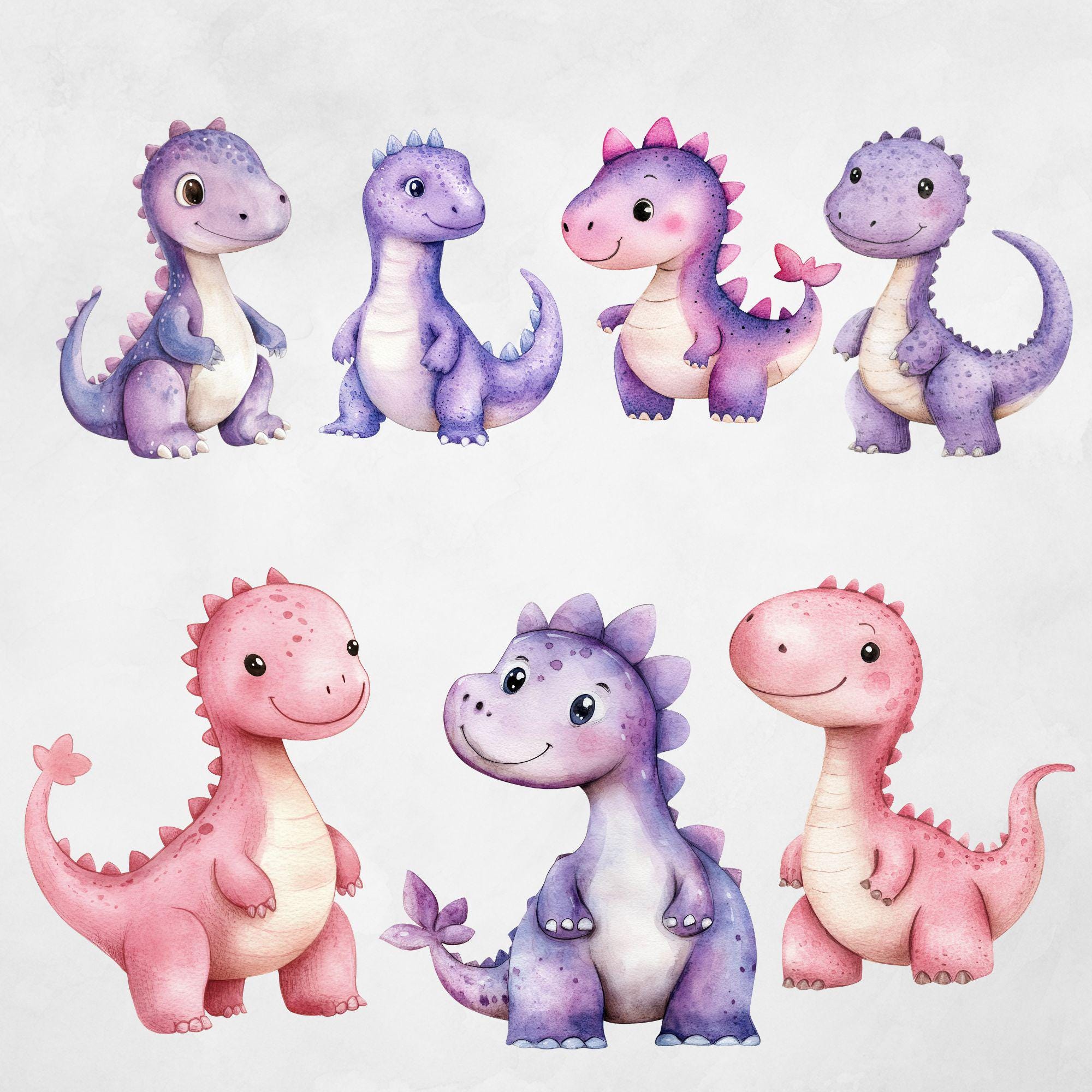 Watercolor Dinosaur Clipart: Pink & Purple Dino Pngs (commercial Use ...