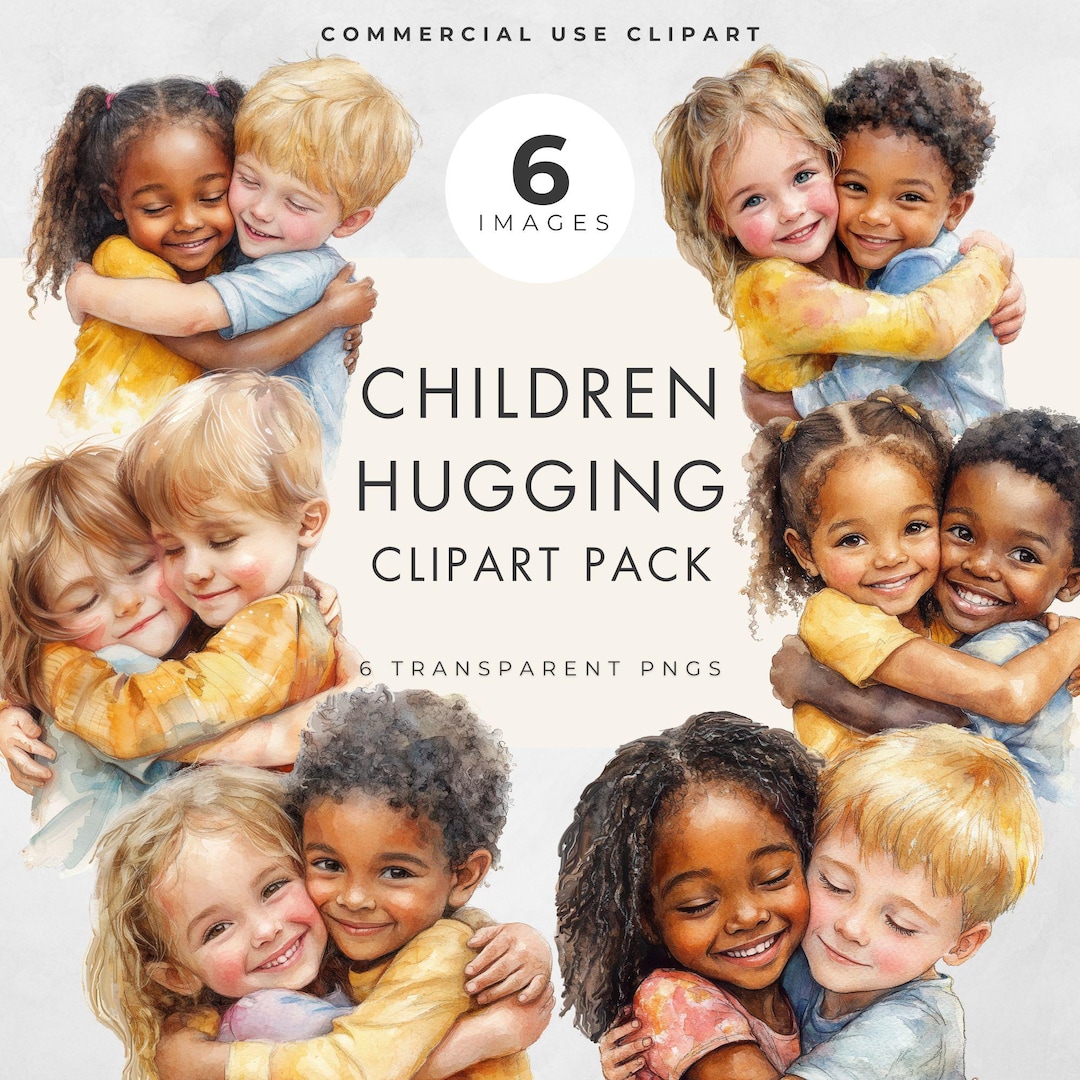 Kids Hugging Kids Clipart, Commercial Use, Transparent PNG, Watercolor ...
