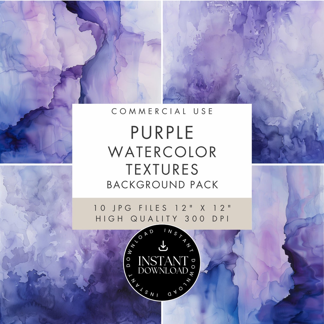 Purple Watercolor Textures: Lilac Digital Background (JPG Instant ...