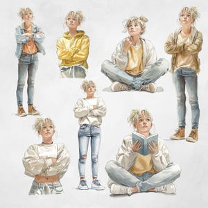 Teen Girl Clipart Set, Trendy Character in Various Poses, Commercial ...