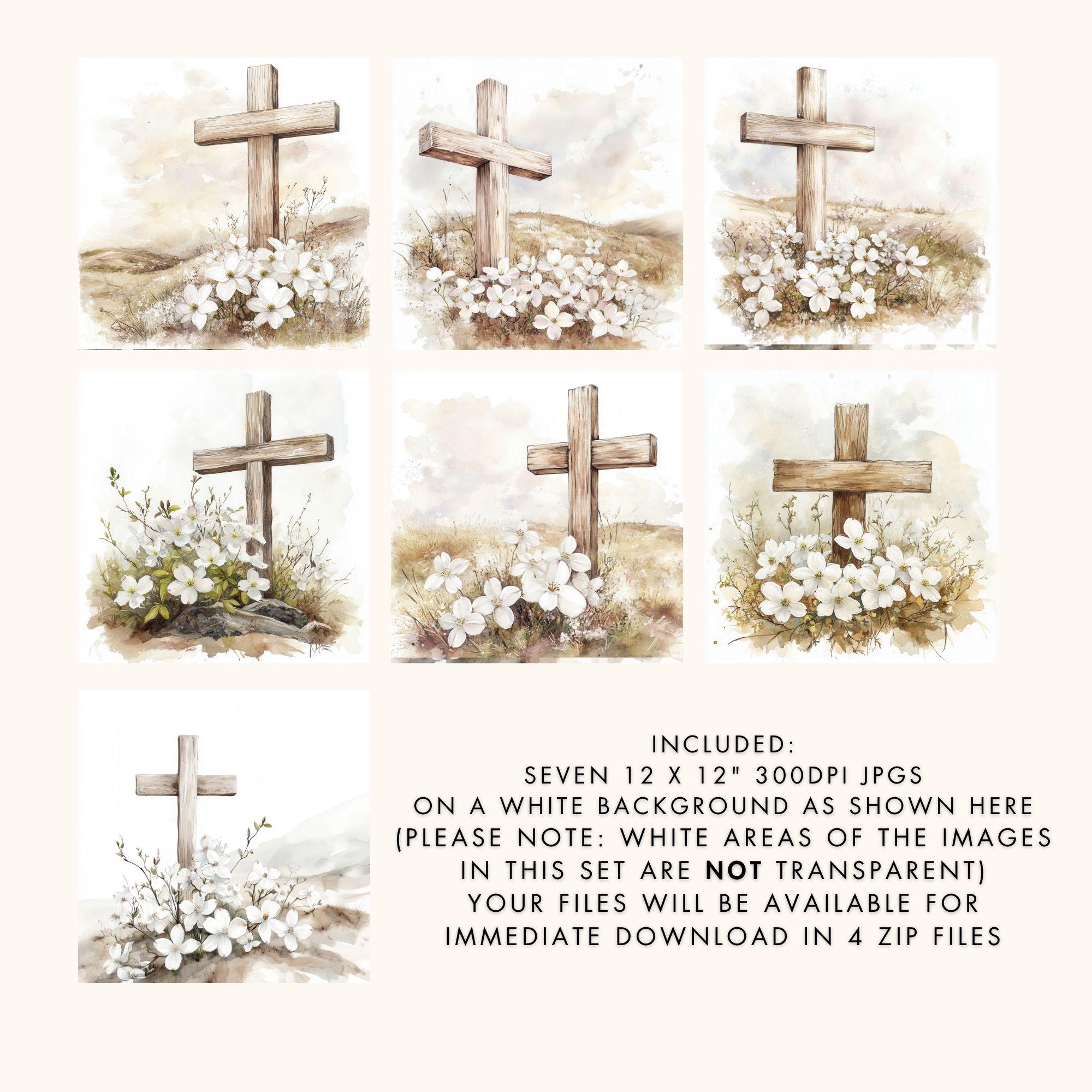 Wooden Cross Digital Papers, JPG INSTANT DOWNLOAD, Cross & Florals ...