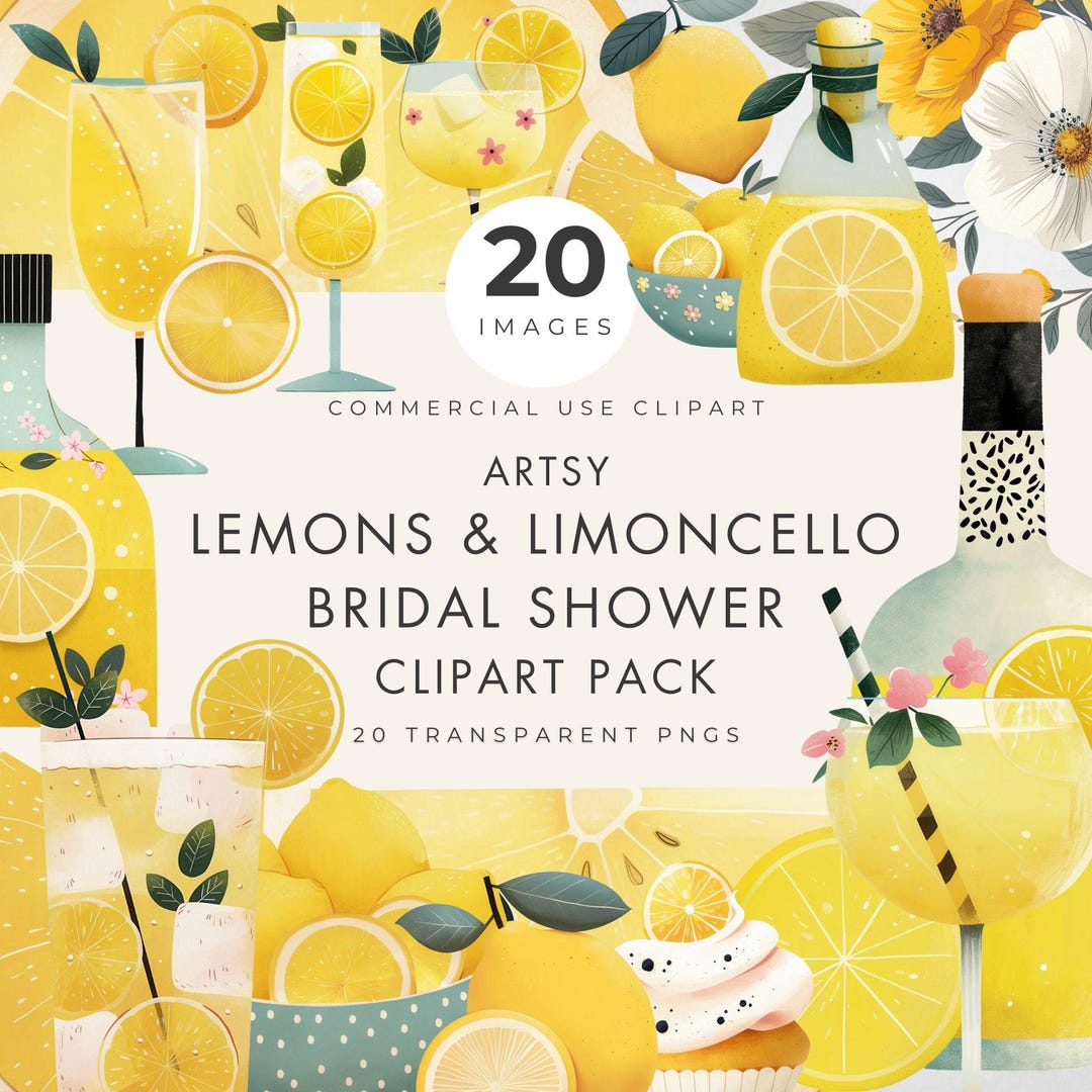 Lemons & Limoncello Bridal Shower Clipart, Summer Citrus Party Pngs ...