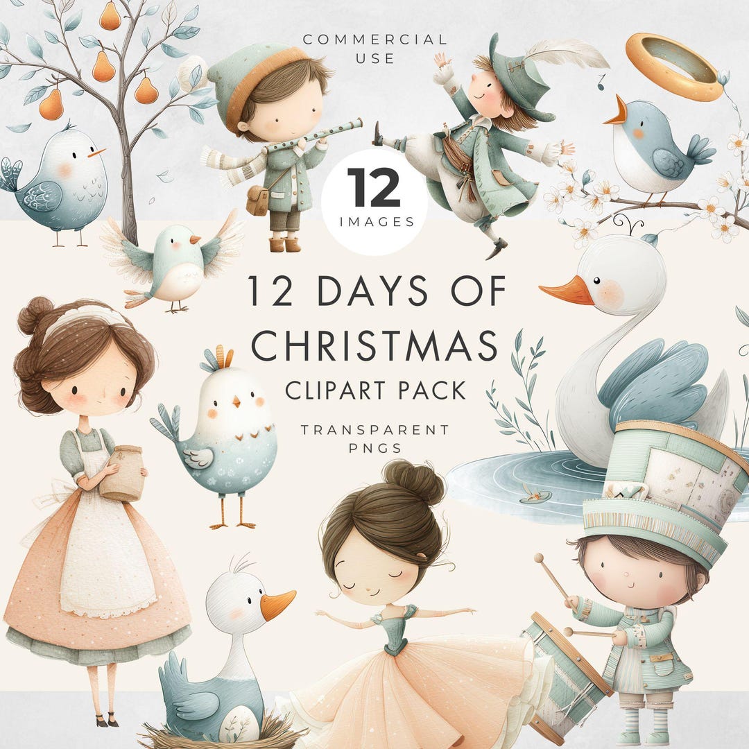 12 Days of Christmas Clipart – Transparent Pngs Digital Downloads ...