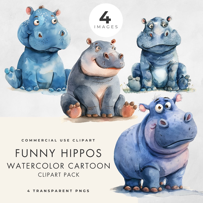 Hippo Watercolor - Etsy