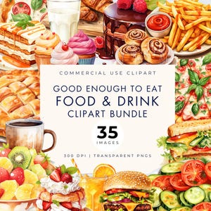 Watercolor Food Clipart Bundle: 35 PNG Images, Commercial Use (digital ...