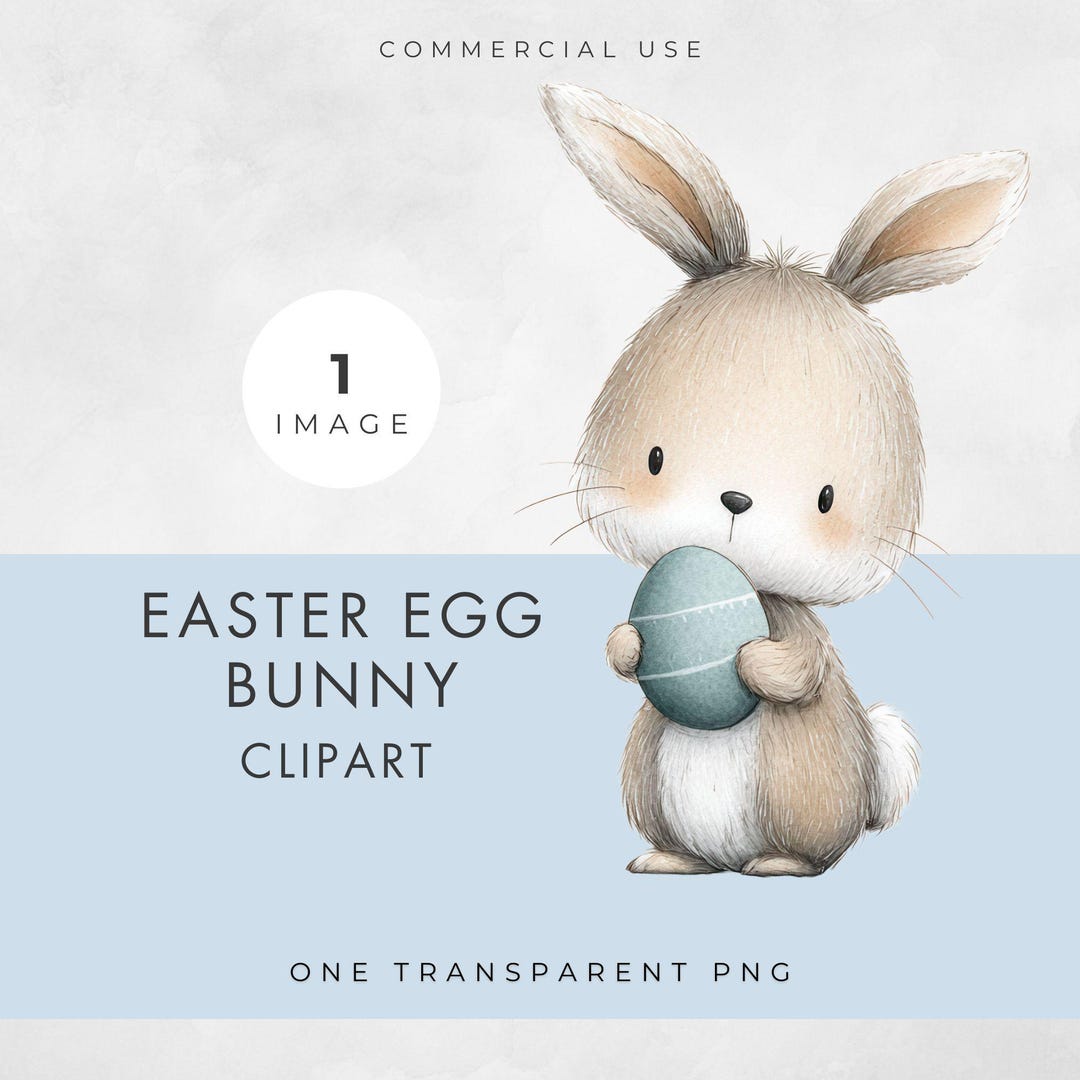 Bunny and Easter Egg Clipart – Watercolor SINGLE PNG for Commercial Use ...