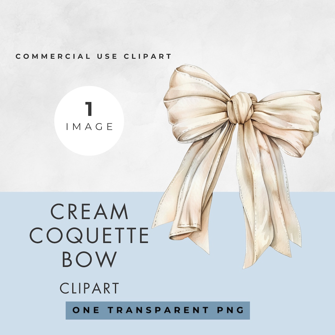 Cream Coquette Bow Clipart, SINGLE IMAGE, Commercial Use, Transparent ...