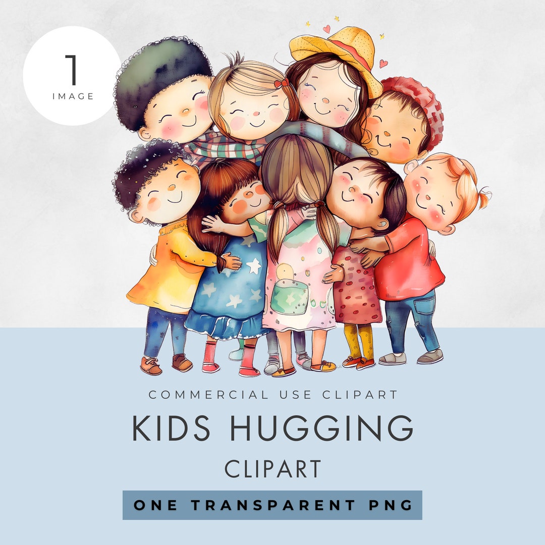 Kids Hugging Clipart, SINGLE IMAGE, Commercial License, Transparent PNG ...