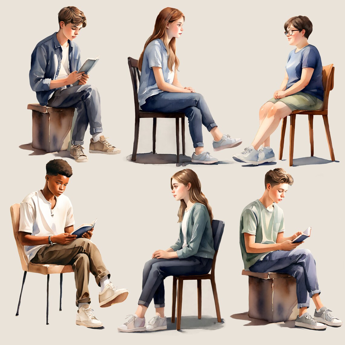 Young People Watercolor Clipart, Commercial Use, Teenagers, Teen Girl ...