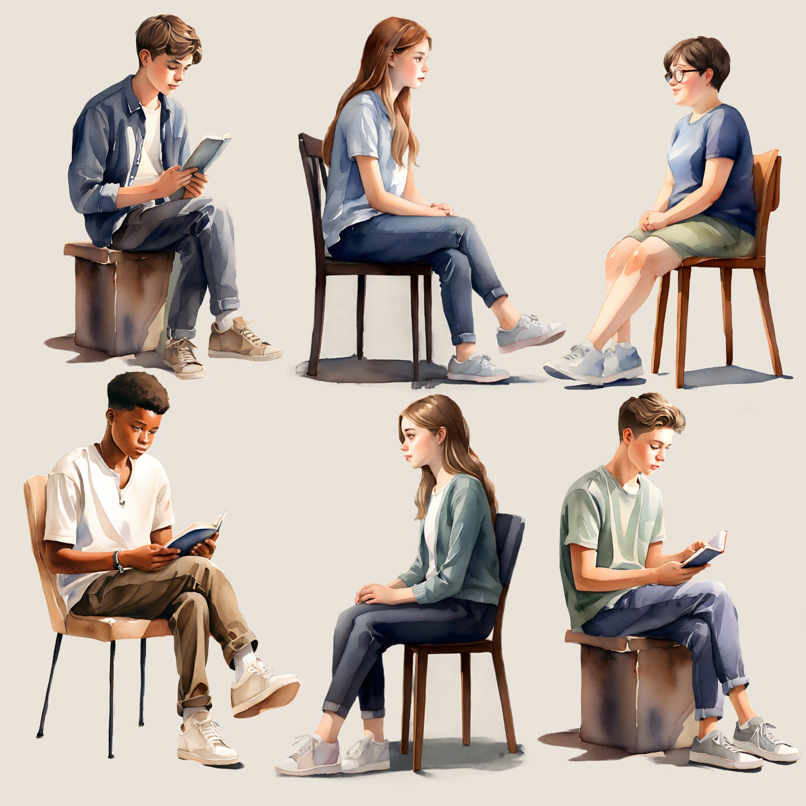 Young People Watercolor Clipart, Commercial Use, Teenagers, Teen Girl ...