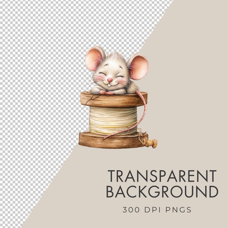 Mice on Spools Clipart Pack – 300 DPI Transparent Pngs for Commercial ...