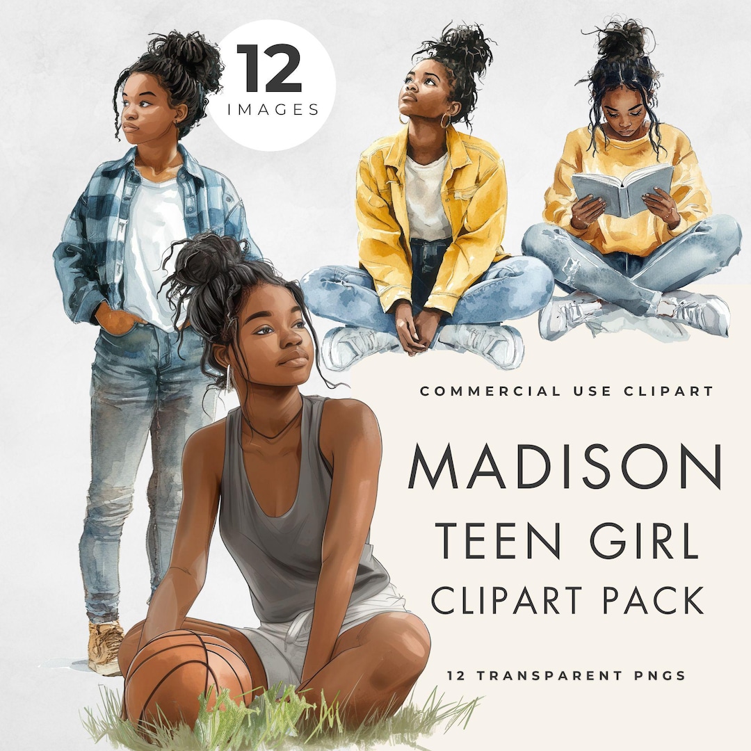 Teen Girl Clipart Set, Trendy Character in Different Poses, Commercial ...