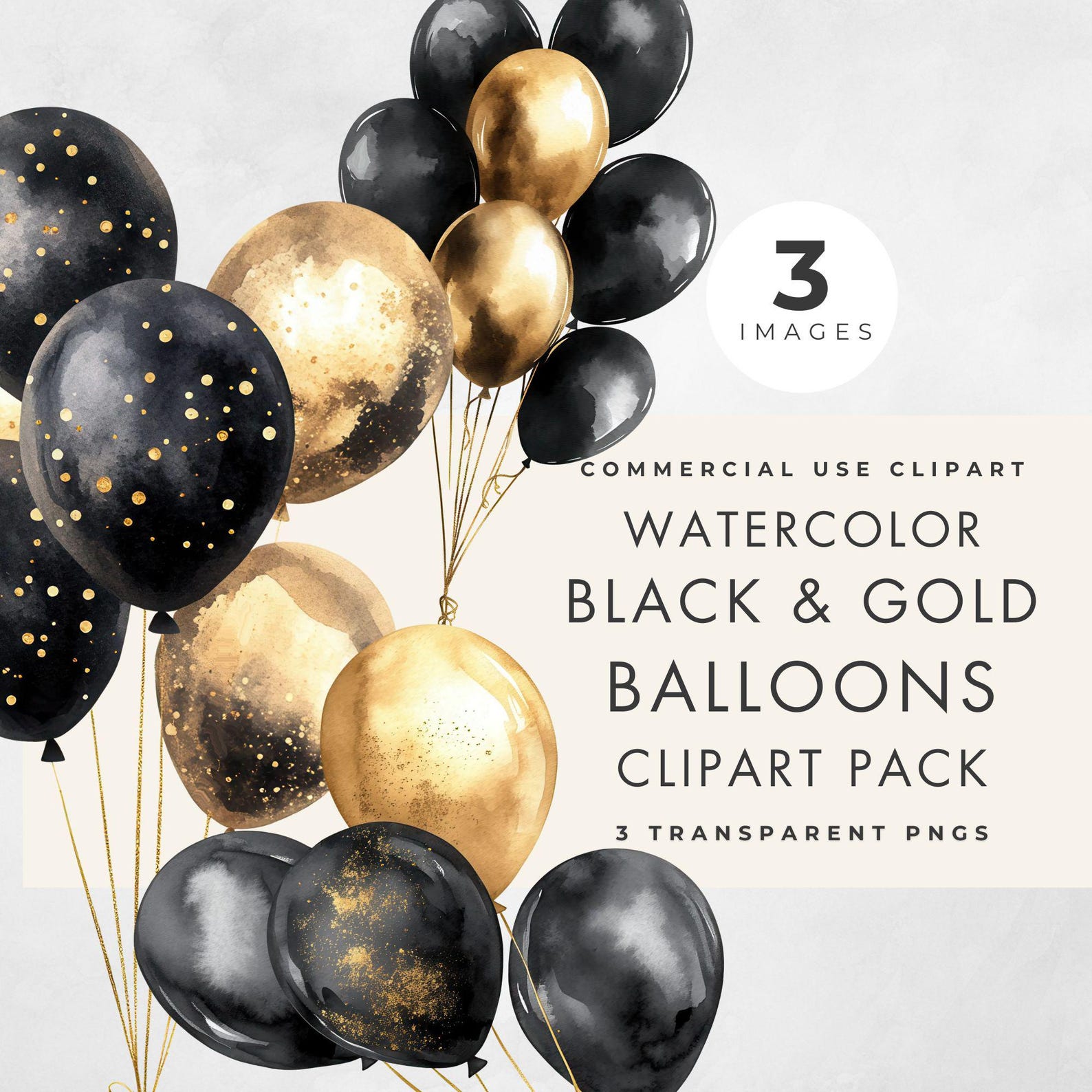 Black and Gold Balloon Clipart, Digital Download, Commercial Use ...