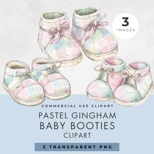 Watercolor Baby Booties Clipart: Pastel Gingham Transparent PNG ...