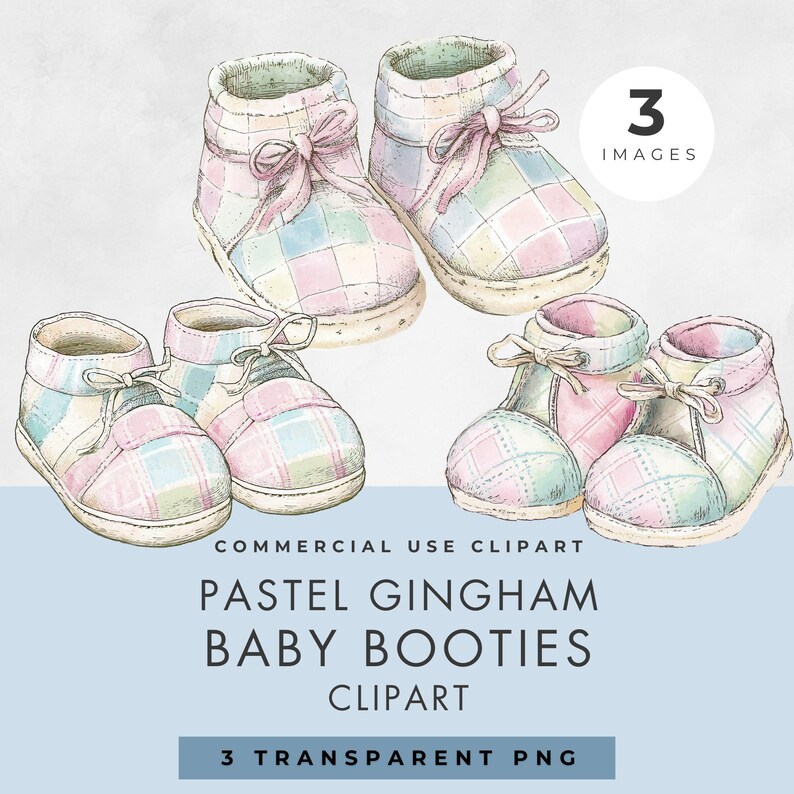 Watercolor Baby Booties Clipart: Pastel Gingham Transparent PNG ...
