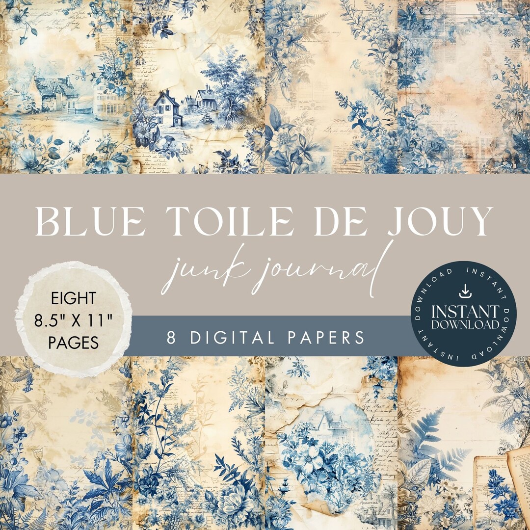 Blue Toile Junk Journal 8 Pages, DIGITAL DOWNLOAD, Scrapbooking, Toile ...