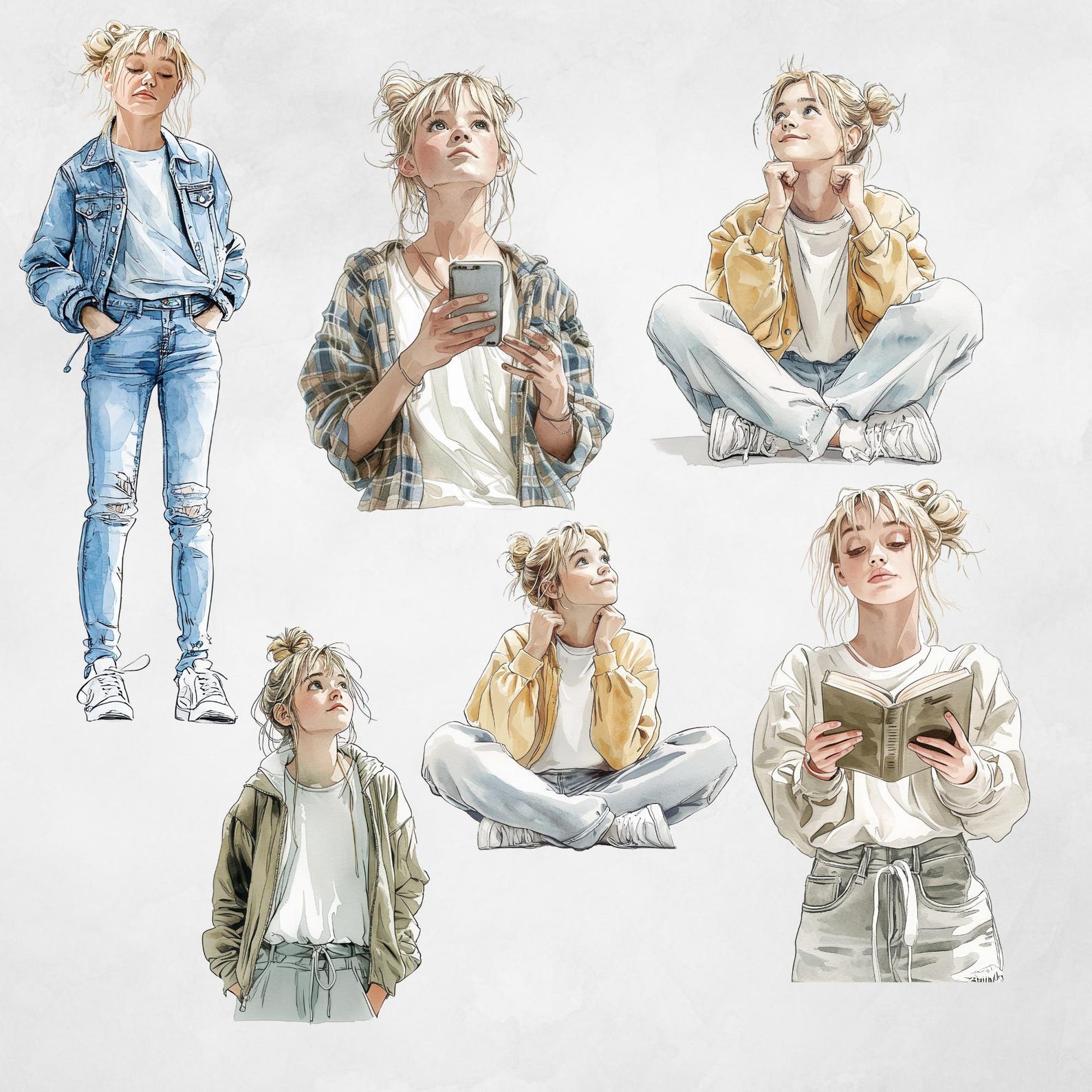 Teen Girl Clipart Set, Trendy Character in Various Poses, Commercial ...